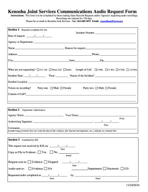 Fillable Online Kenosha Joint Services Communications Audio Request ...