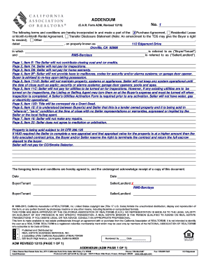 Fillable Online ADDENDUM No. 1 - crmls Fax Email Print - pdfFiller