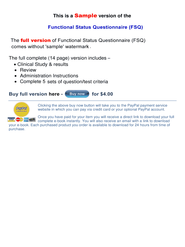 Fillable Online Functional Status Questionnaire (FSQ) Fax Email Print ...