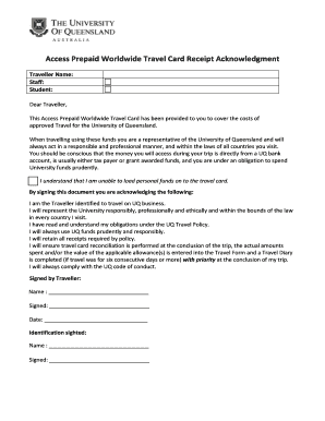 Fillable Online Access Prepaid Worldwide Travel Card Receipt ...
