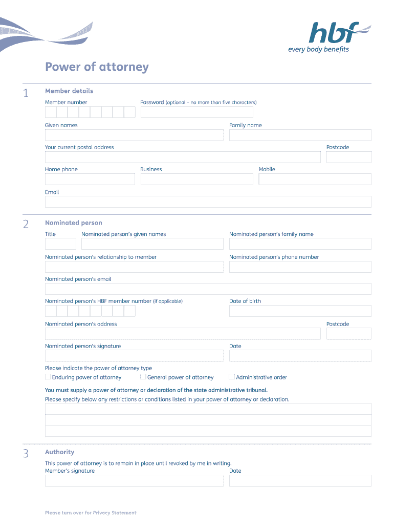 Fillable Online Power of Attorney form - HBF Fax Email Print - pdfFiller