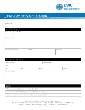 Fillable Online ONE-DAY PASS APPLICATION Fax Email Print - pdfFiller