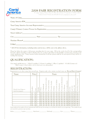 Fillable Online 2008 Fair registration ForM - Camp America Fax Email ...