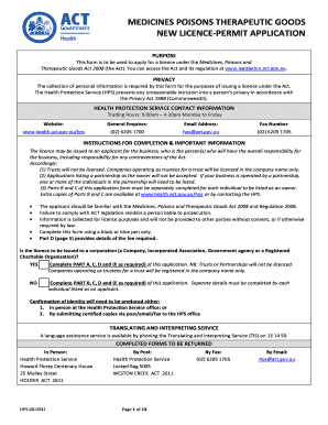 Fillable Online Medicines Poisons Therapeutic Goods Licence - Permit ...