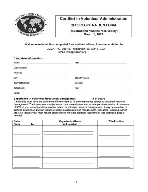 Fillable Online B2013b CVA Registration Form - Council for ...