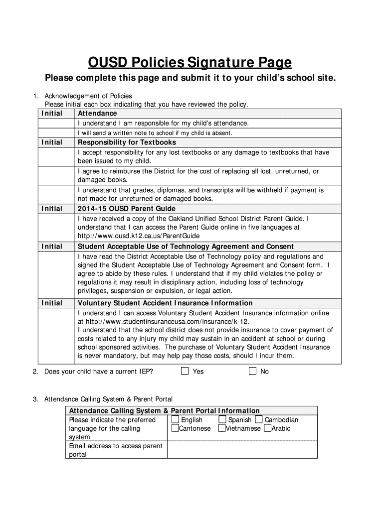 Fillable Online OUSD Policies & Signature Page Fax Email Print - pdfFiller