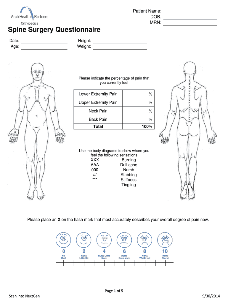 Fillable Online archhealth Spine Surgery Questionnaire - Arch Health ...