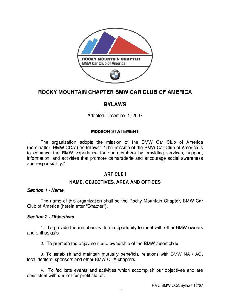 Fillable Online rmcbmwcca Chapter Bylaws - RMC BMW CCA - rmcbmwcca Fax ...