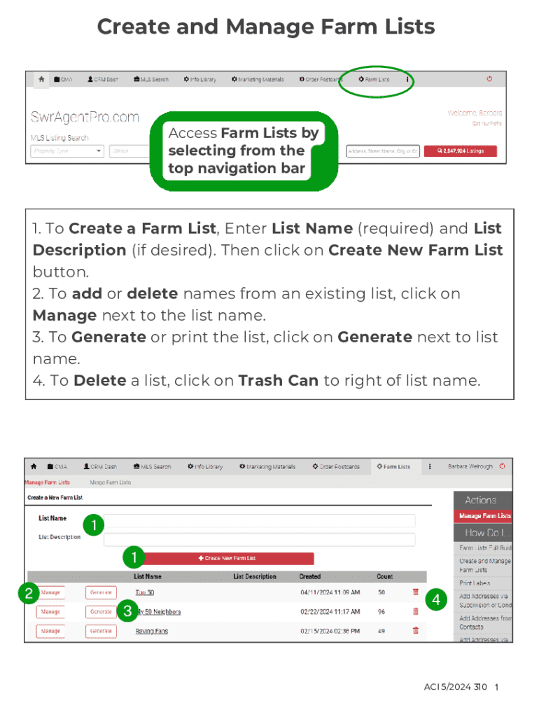 Fillable Online Create and Manage Farm Lists Fax Email Print - pdfFiller