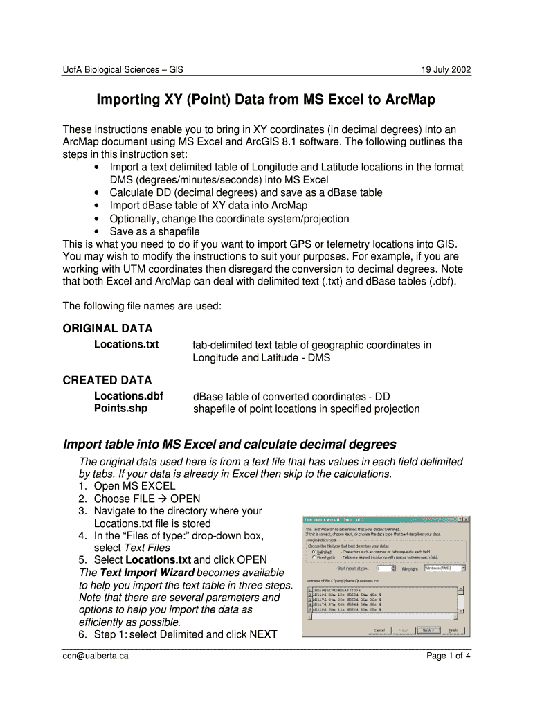 Fillable Online Importing XY (Point) Data from MS Excel to ArcMap Fax Email Print - pdfFiller