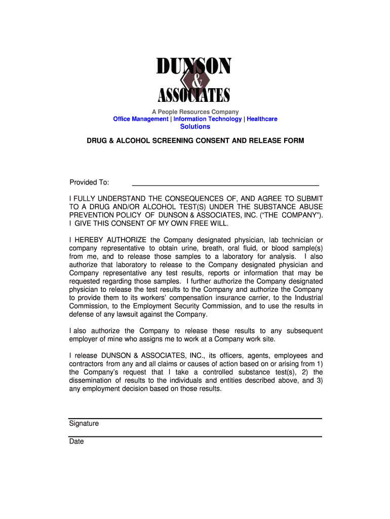 Fillable Online D A Substance Abuse Consent Formdocx Fax Email Print ...