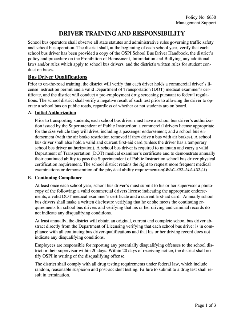 Fillable Online tukwila wednet 6630BP - Driver Training and ...