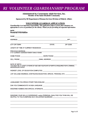 Fillable Online stelizabethcommunity Printable Volunteer Guardian bApplicationb Fax Email Print ...