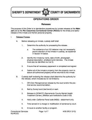 Fillable Online The purpose of this Order is to standardize procedures ...