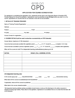 Fillable Online optometry org APPLICATION FOR COURSE ACCREDITATION For ...