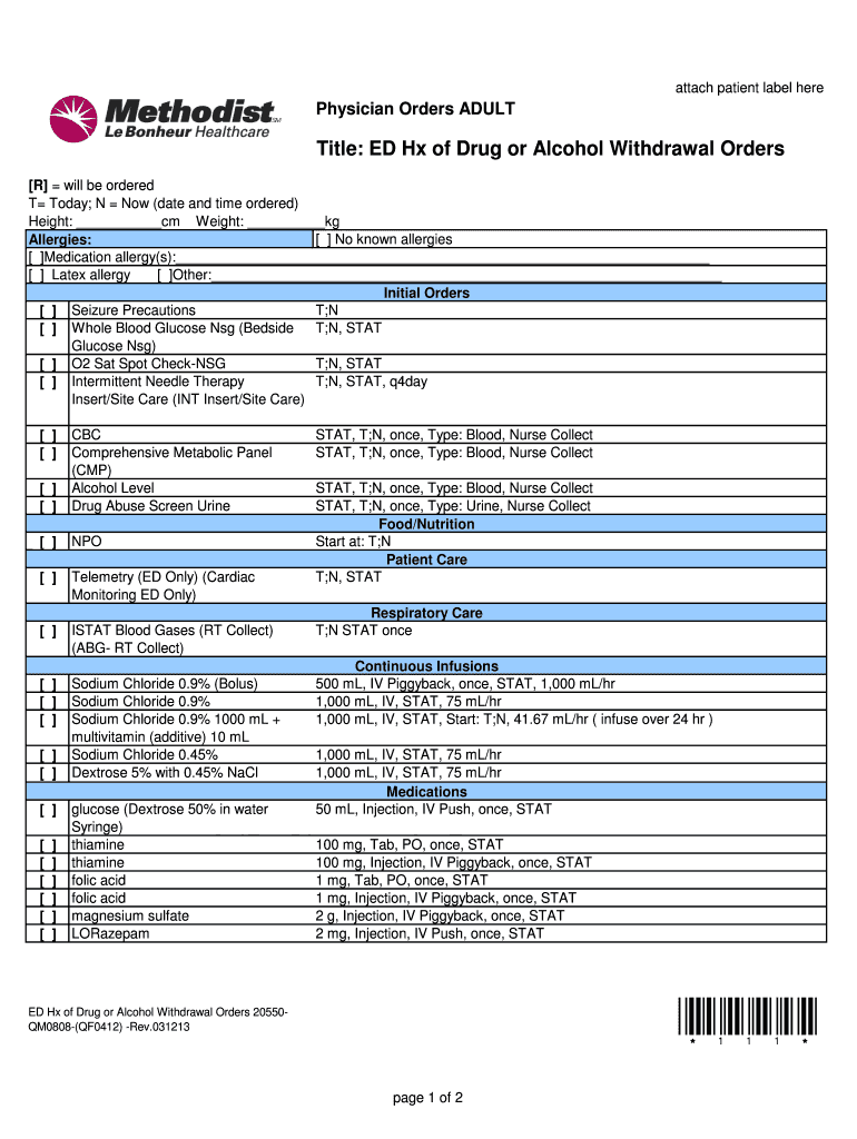 Fillable Online Title ED Hx of Drug or Alcohol Withdrawal Orders Fax ...