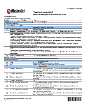 Fillable Online Bronchoscopy Pre Procedure Plan Fax Email Print - pdfFiller
