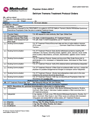 Fillable Online Delirium Tremens Treatment Protocol Orders Fax Email ...