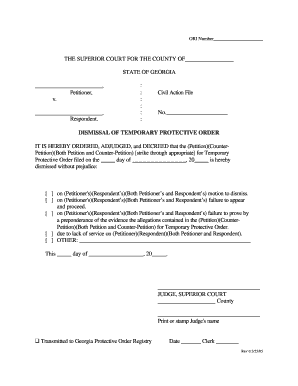 Fillable Online Dismissal of Temporary Protective Order - Georgia ...