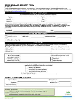 Fillable Online BOND RELEASE REQUEST FORM Fax Email Print - pdfFiller