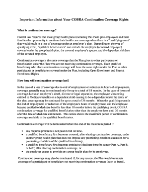 Fillable Online Important Information about Your COBRA Continuation ...