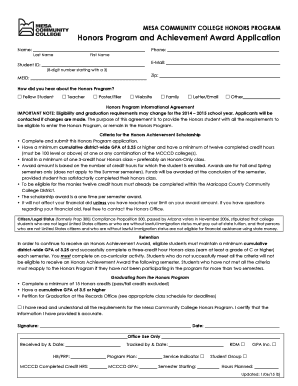 Fillable Online mesacc Honors bProgramb and Achievement Award bApplicationb - Mesa bb - mesacc ...