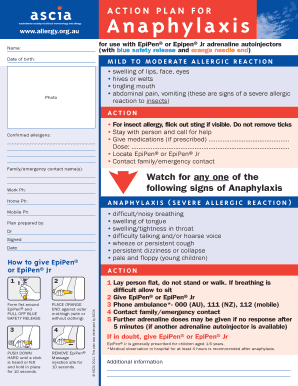 Fillable Online Anaphylaxis Action Plan Fax Email Print - pdfFiller