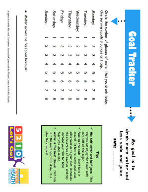 Fillable Online Goal tracker- drink more water and less sodas sugar ...