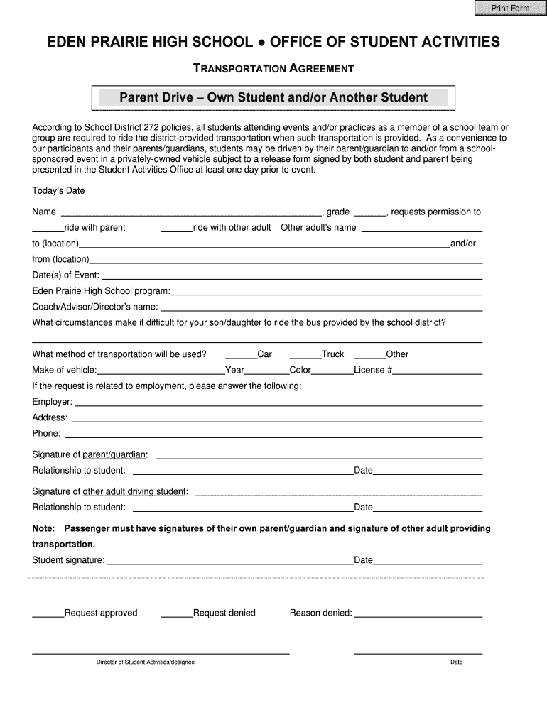 Fillable Online EDEN PRAIRIE HIGH SCHOOL OFFICE OF STUDENT ACTIVITIES Fax Email Print - pdfFiller