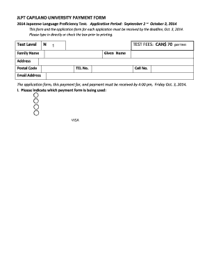 Fillable Online JLPT CAPILANO UNIVERSITY PAYMENT FORM Fax Email Print - pdfFiller