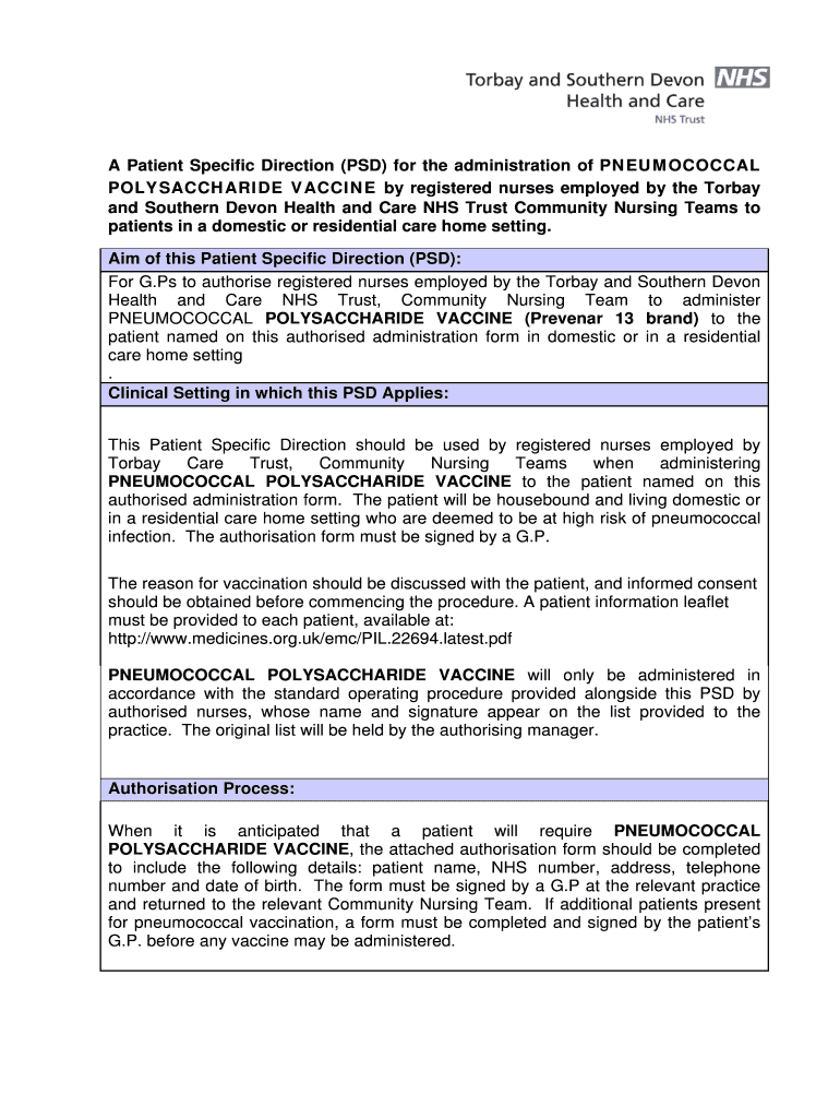 Fillable Online A Patient Specific Direction (PSD) for the ...