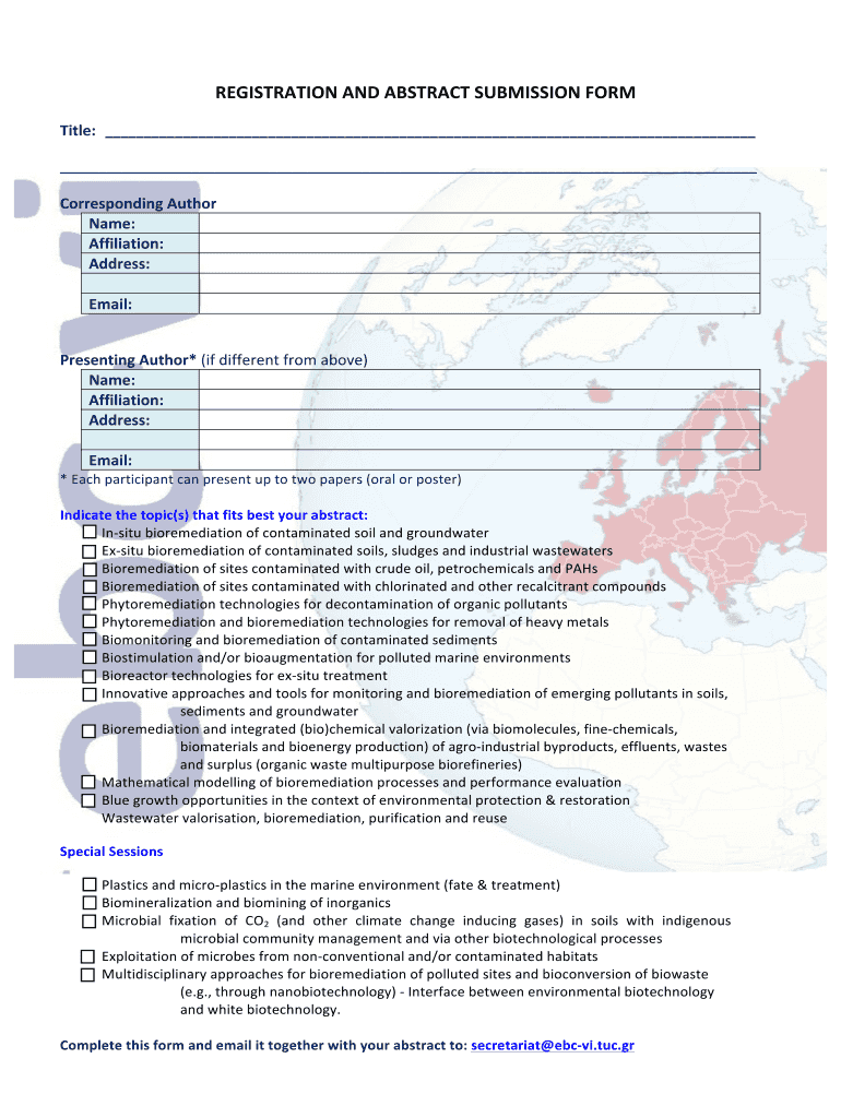 Fillable Online ebc-vi tuc REGISTRATION AND ABSTRACT SUBMISSION FORM ...