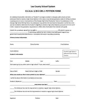 Fillable Online Lee County School System OCGA 20-2-2811 PETITION FORM ...