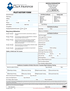 Fillable Online PILOT HISTORY FORM - Aviation Insurance Fax Email Print ...