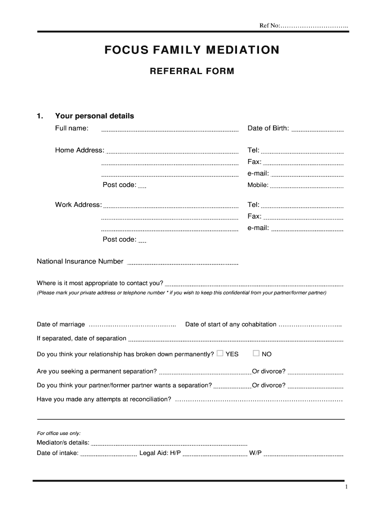 Fillable Online focus-mediation co Client Referral Form - Focus ...