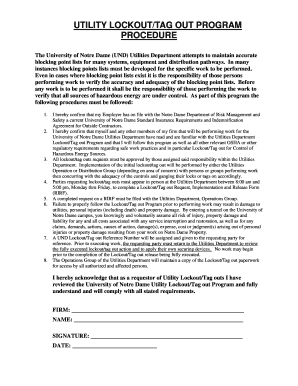 Fillable Online utilities nd Lockout Tagout Procedure - Utilities ...