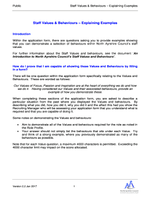 Fillable Online Staff Values & Behaviours Explaining Examples Fax Email ...