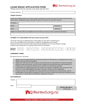 Fillable Online rented org LEASE BREAK APPLICATION FORM Fax Email Print ...