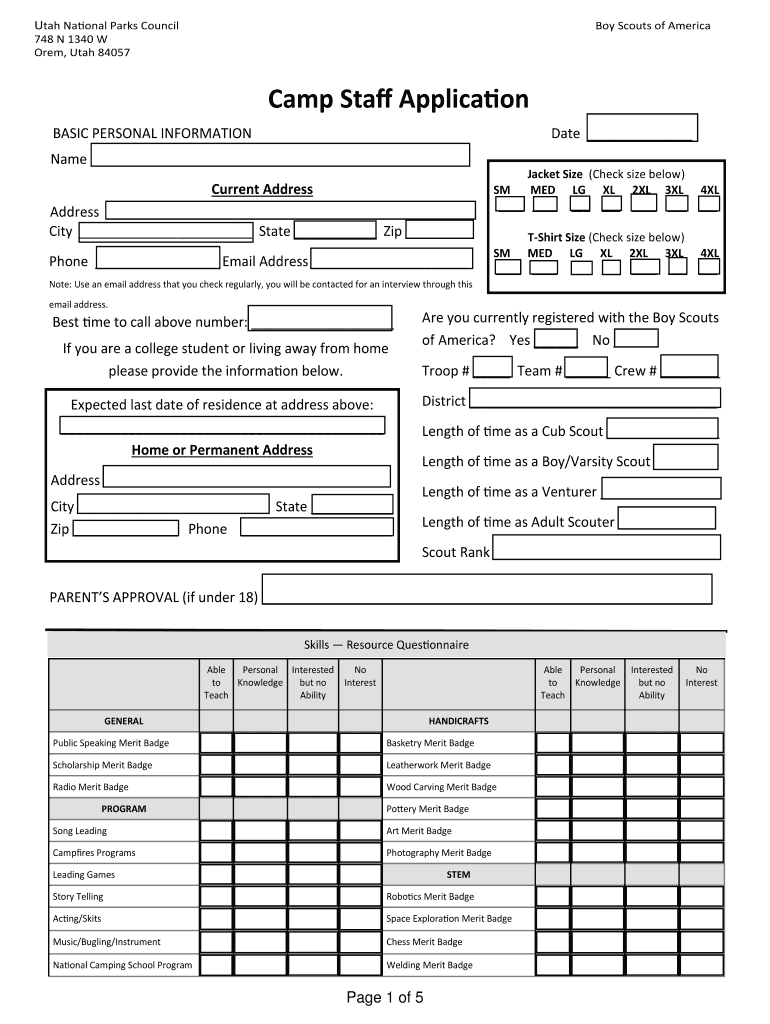 Fillable Online www2 utahscouts To bApplicationb - Utah National Parks Council Fax Email Print ...