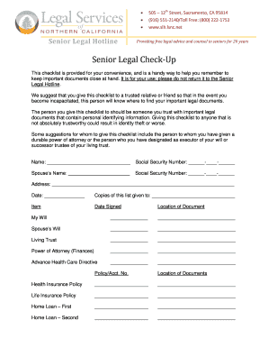 Fillable Online slh lsnc Senior Legal Check-Up Form - Senior Legal ...
