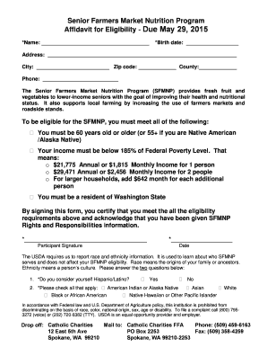Fillable Online Senior Farmers Market Nutrition bProgramb Affidavit for ...