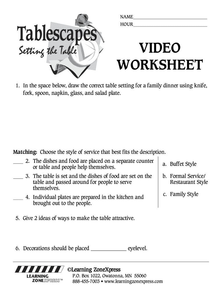 Fillable Online In the space below, draw the correct table setting for ...