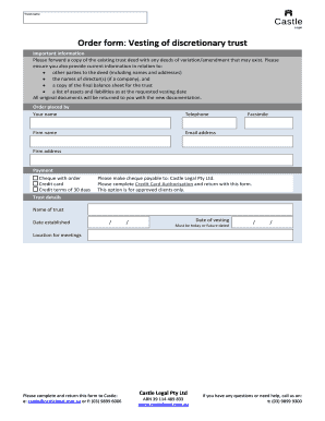 Fillable Online Order form Vesting of discretionary trust Fax Email Print - pdfFiller