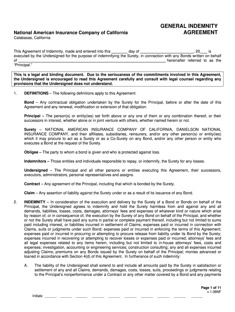 Fillable Online General indemnity agreement - Home Office amp Producer ...