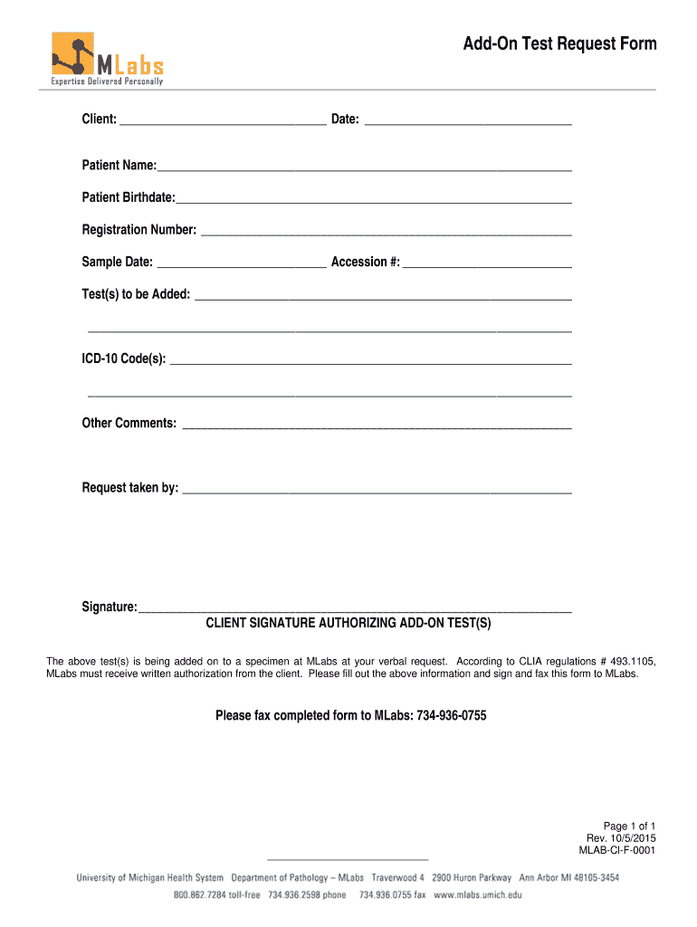 Fillable Online Add-On Test Request bFormb Fax Email Print - pdfFiller