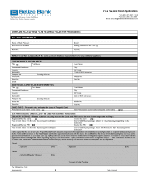 Fillable Online Visa Prepaid Card Application - Belize Bank ...