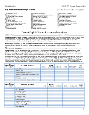 Fillable Online urbanschool English Teacher Recommendation - Waldorf School of the Peninsula Fax ...