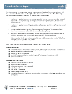 Fillable Online Form G Arborist Report - The Corporation of Delta Fax ...