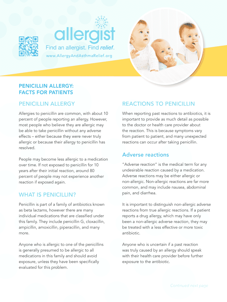 Fillable Online college acaai Penicillin Allergy Facts for Patients ...