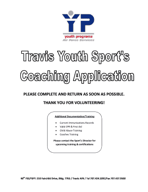 Fillable Online Youth Sports Coach Application - Travis Force Support ...